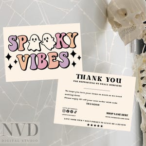 Cute Spooky Vibes Ghost Halloween Boho Thank You Card Template,editable ...