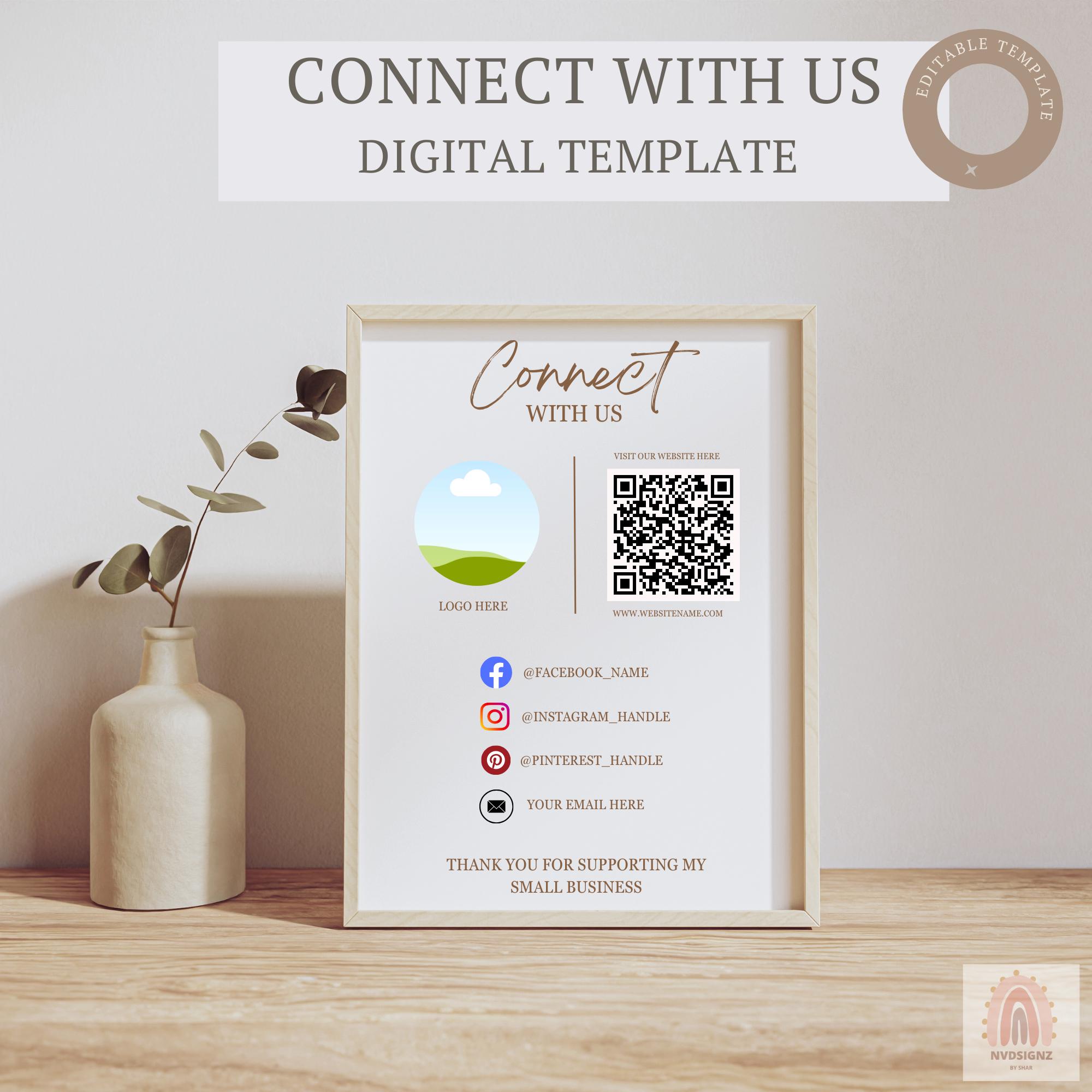 Connect With Us Social Media Sign Template, DIY Follow Us on Social ...