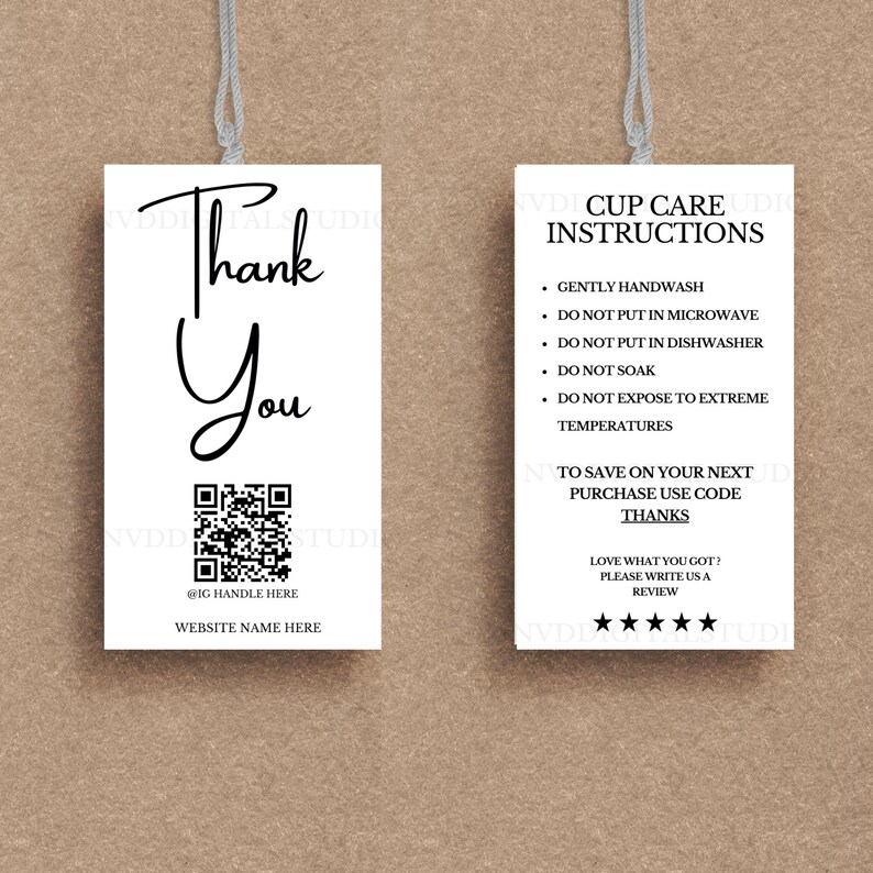 Editable Cup Care Instructions Template,printable Care Label Template,editable Thank You ...