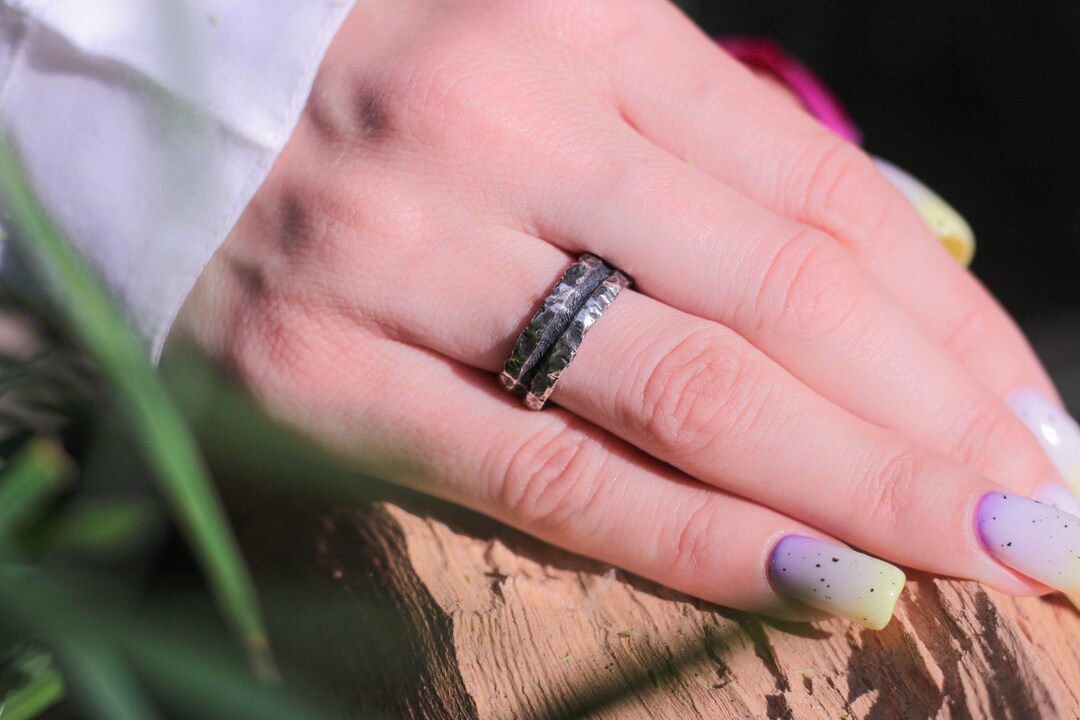 Silver Ring for Her and Him, Heavy Duty Wrought Iron Wedding Ring ...