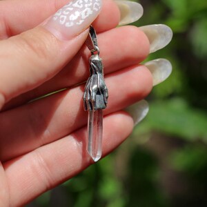Silver Pendant, Hand Holding Crystal, Quartz Point Pendant, Fantasy ...