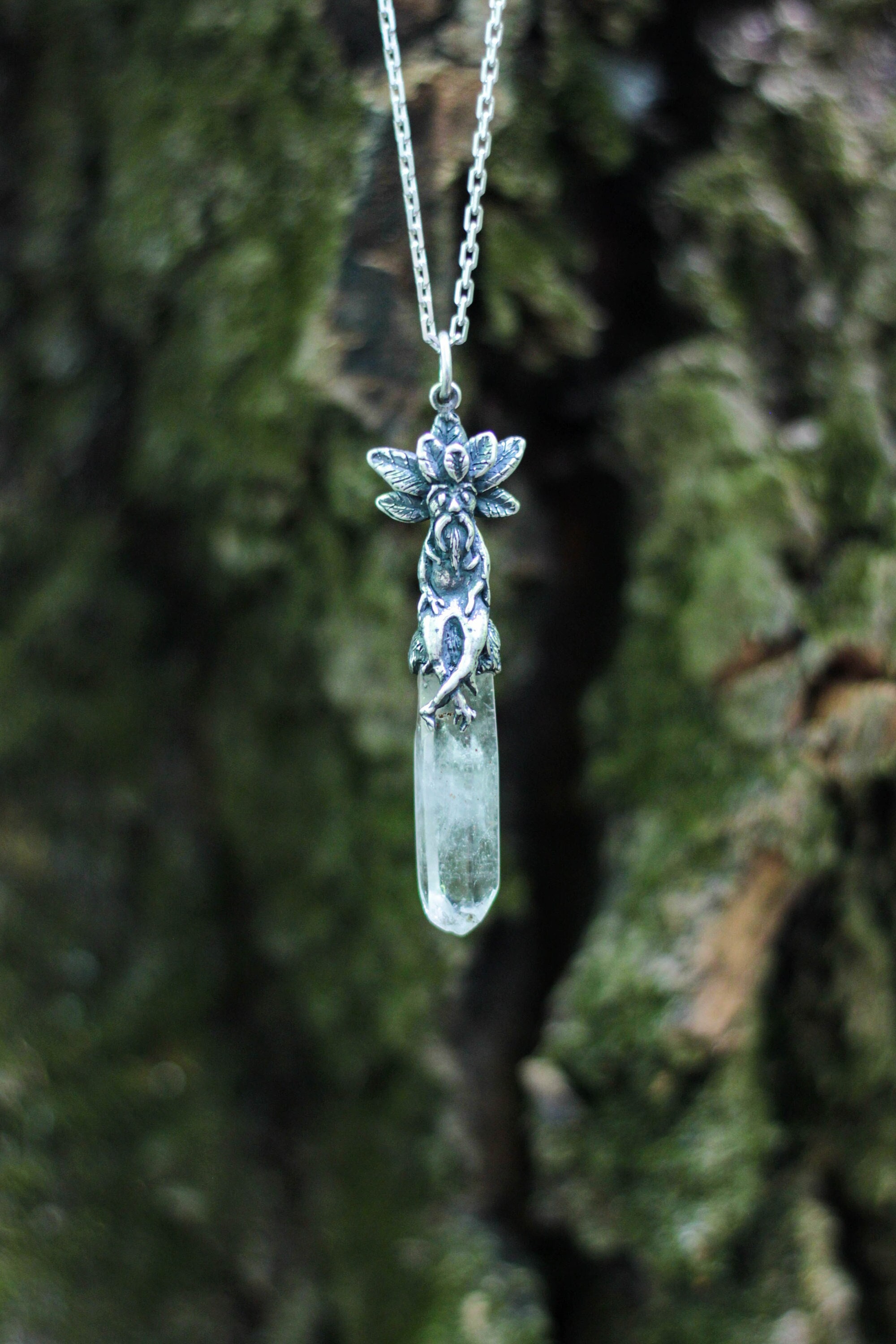 Mandrake Elf Pendant, Silver Pendant With Quartz, Witch Necklace, Pagan ...