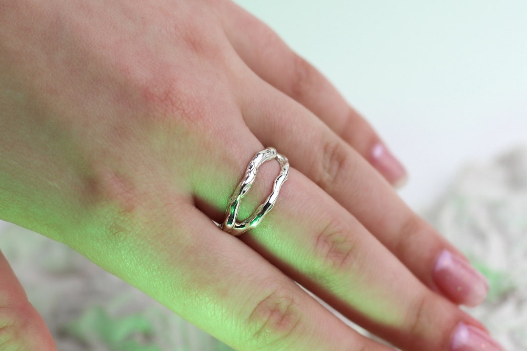 Melted Silver Adjustable Ring, Minimalist Irregular Band - Etsy