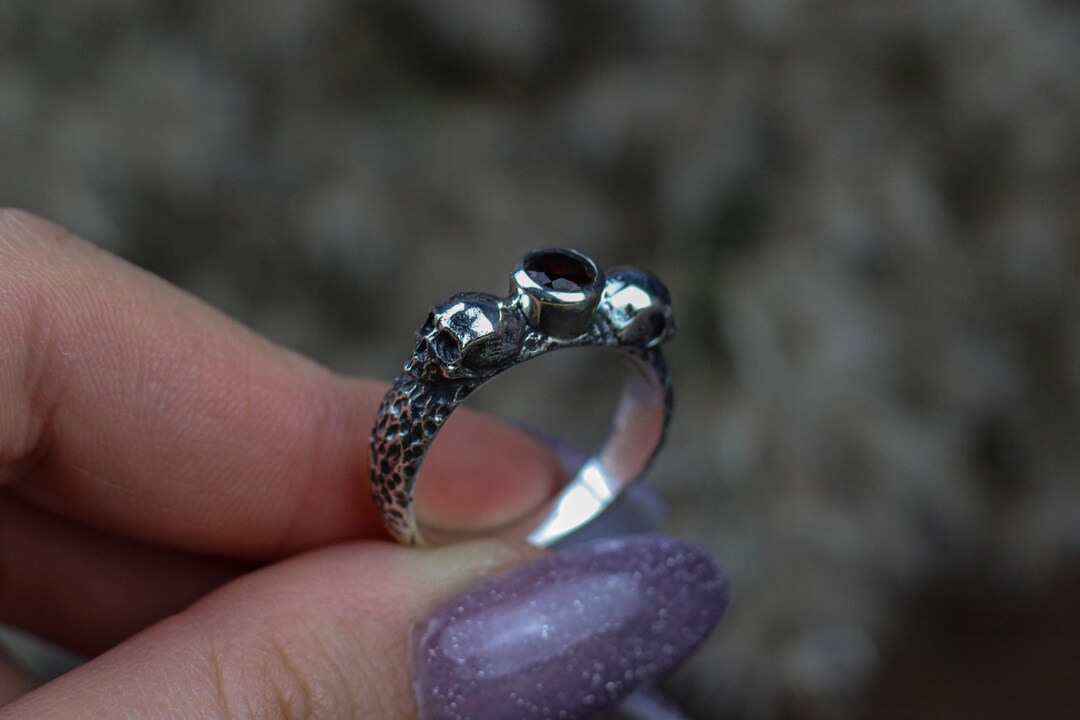 Garnet Skull Ring, Sterling Silver Gothic Statement Jewelry, Skull Ring ...