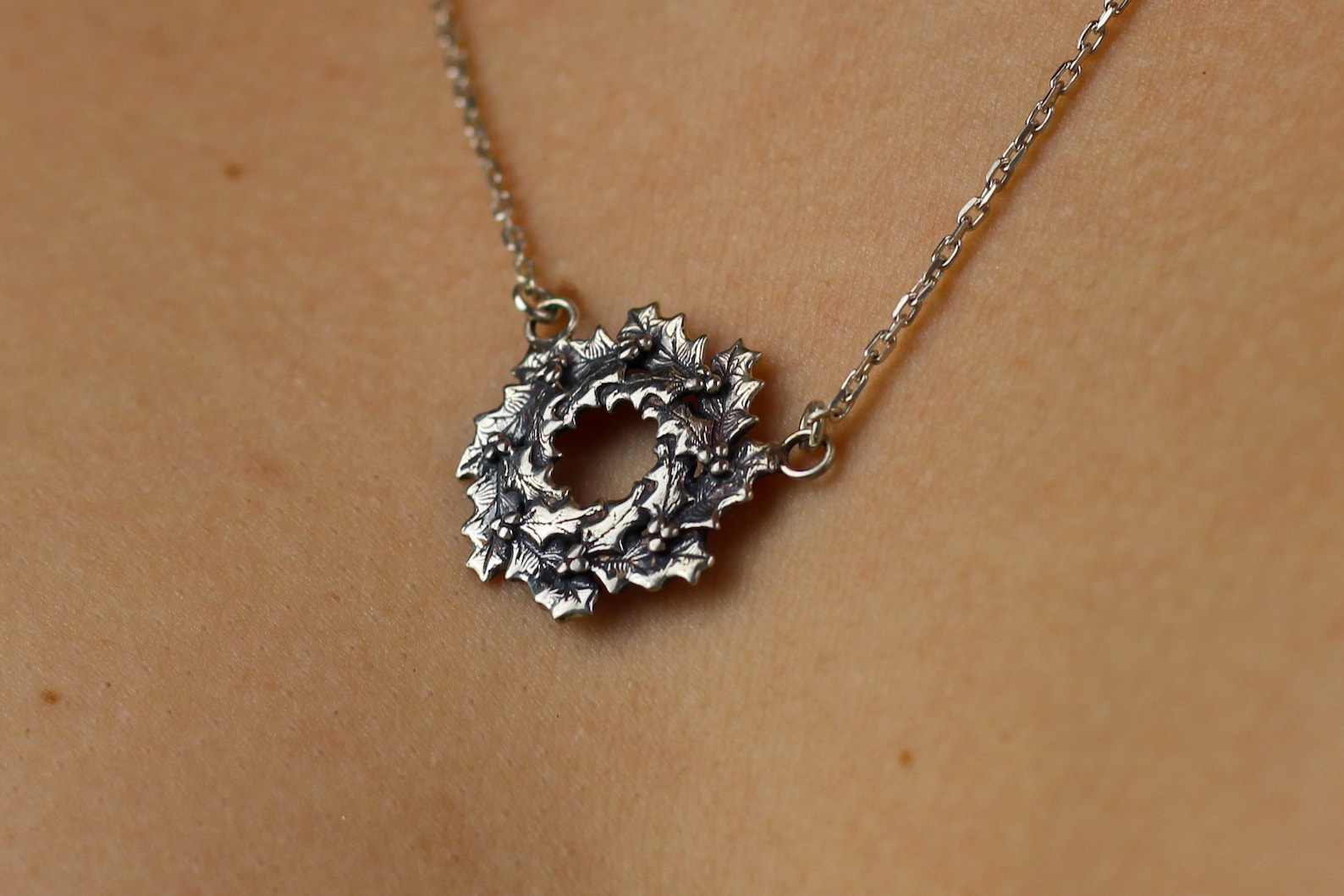 925 Sterling Silver Holly Leaf Necklace, Holly Pendant, Christmas ...