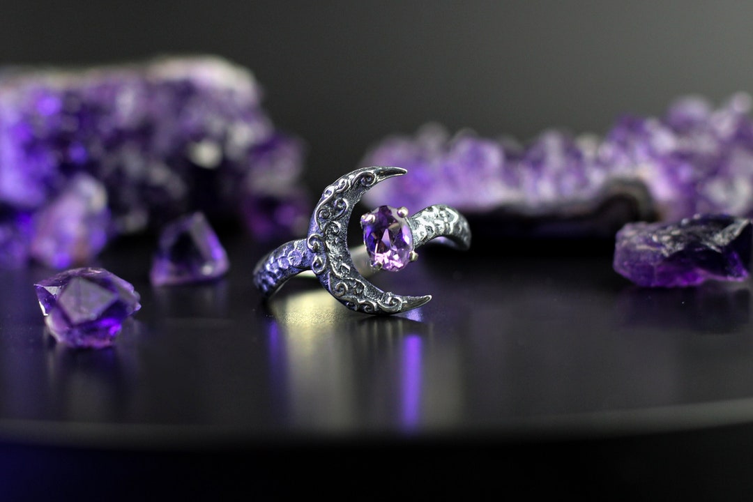 Natural Amethyst Ring, Moon Sterling Silver Ring,gemstone Ring, Gift ...