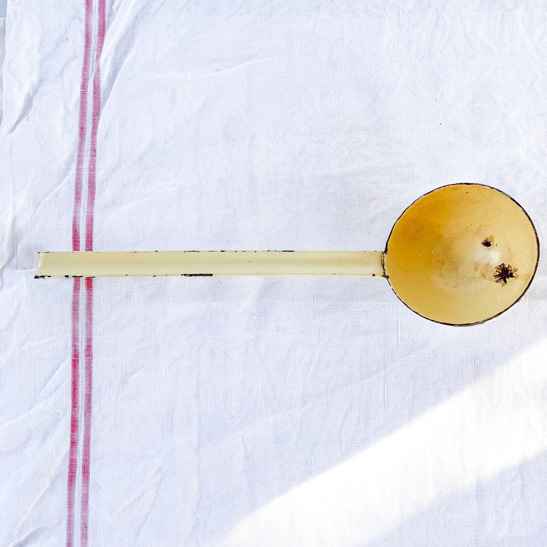 Vintage French Yellow Enamel Ladle With Hooked Handle, Vintage French ...