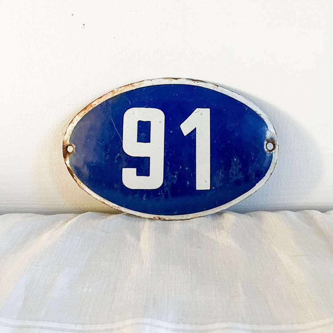 Vintage French Metal Blue Number Sign, Oval French Sign, Belgian ...