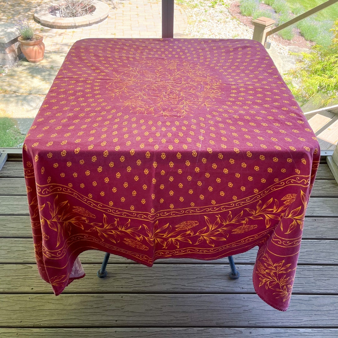Beautiful Vintage French Provençal Square Deep Red and Ochre Yellow ...