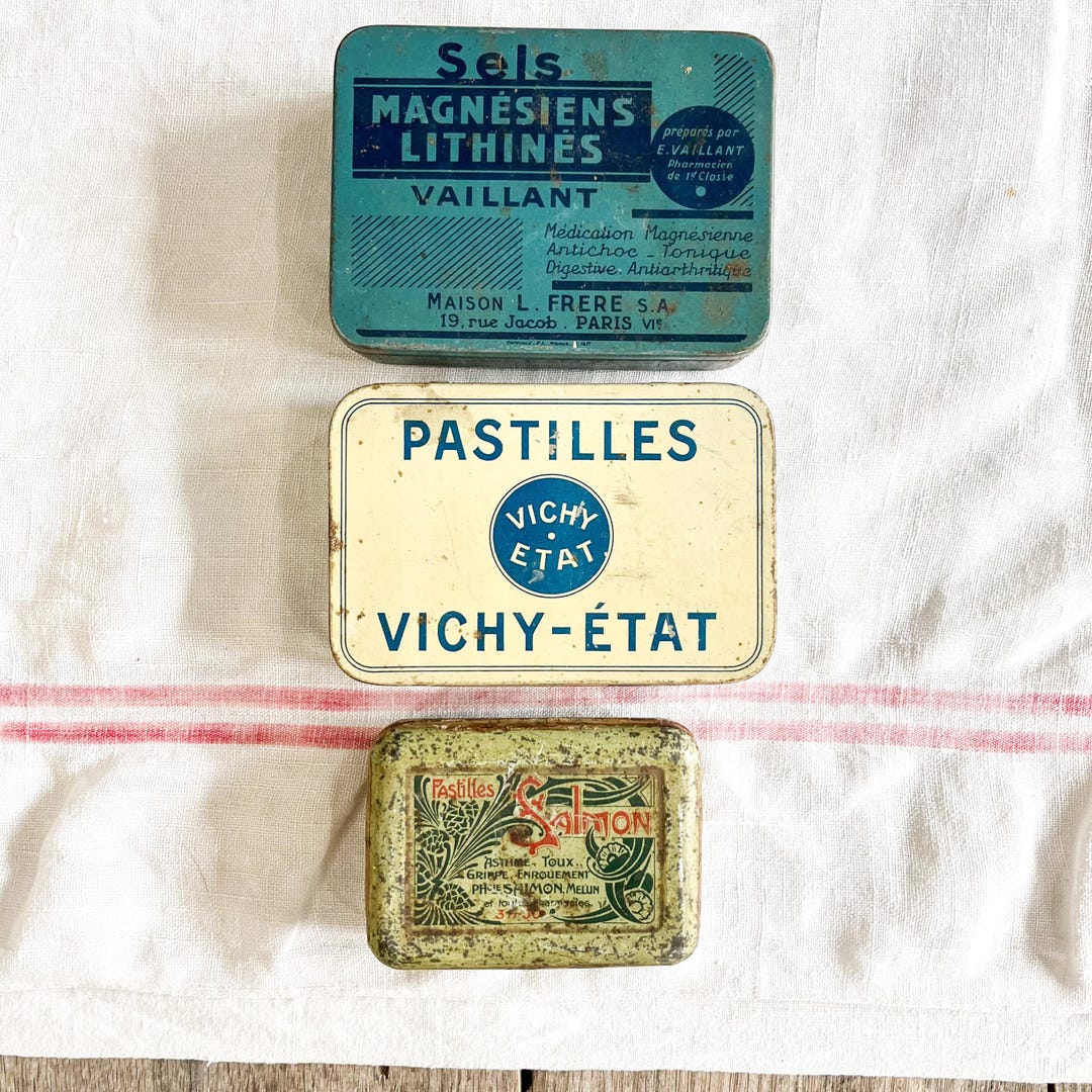 Vintage French Tin Boxes, Small French Pastilles Box, French Market ...
