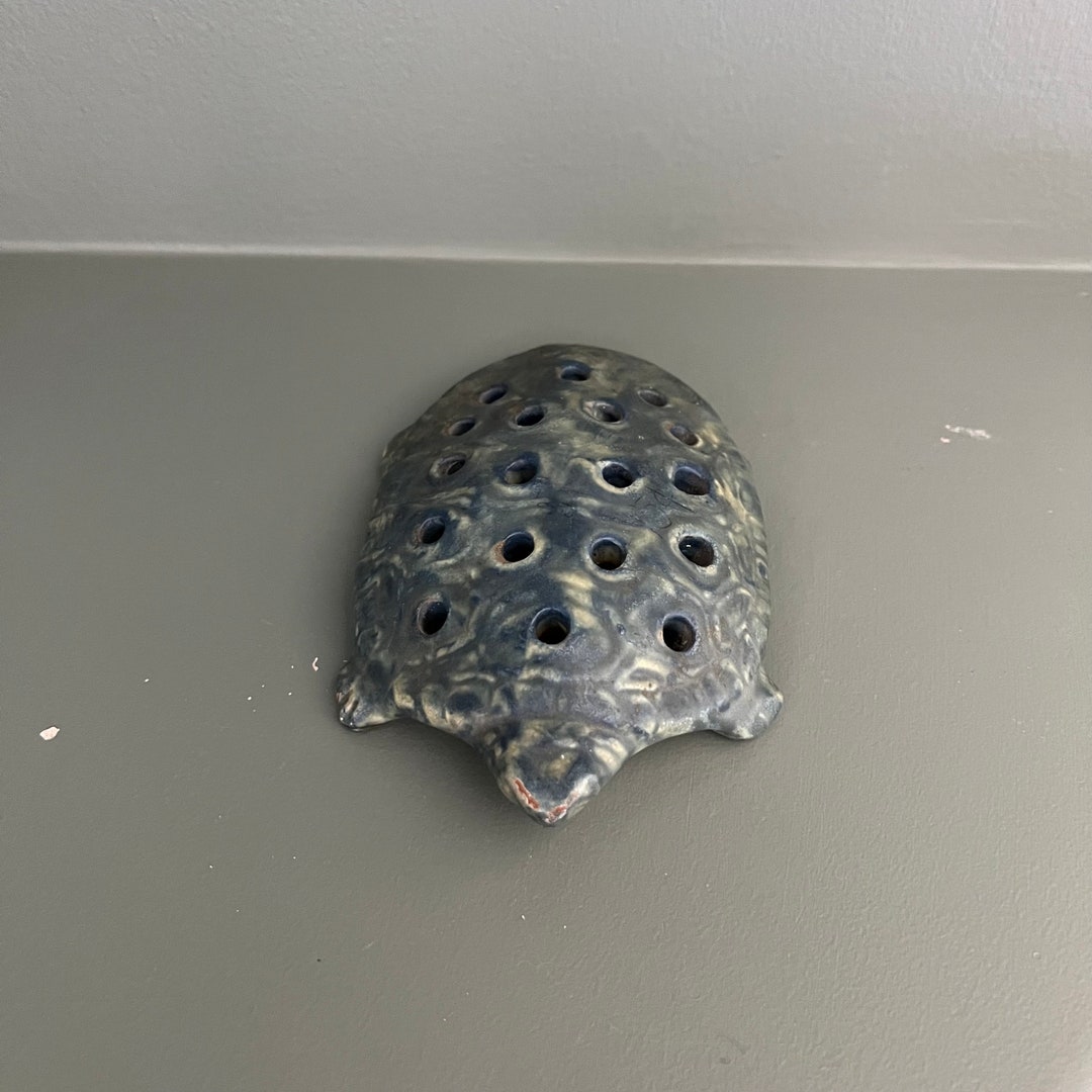 Beautiful Vintage Pottery Matte Green Turtle Flower Frog - Etsy