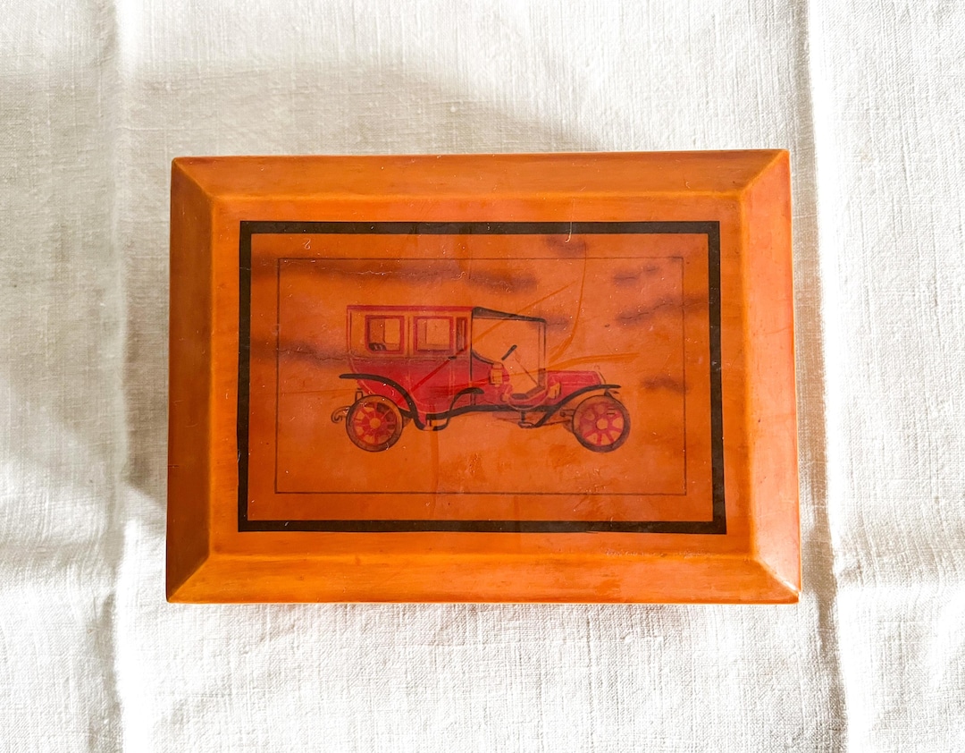 Vintage Antique Car Box, Wood Box With Antique Car, Men’s Trinket Box ...