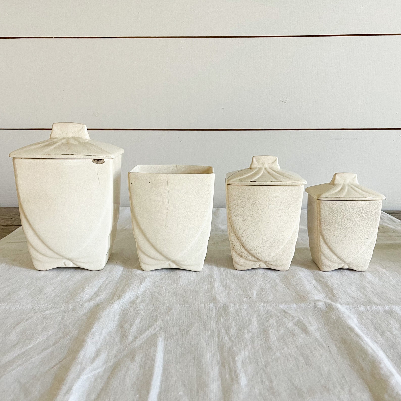 Vintage French Canister Set, 4 Porcelain French Canisters, Sucre ...