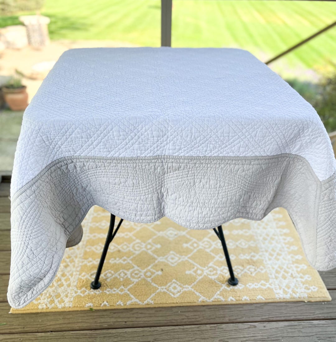 Beautiful French White and Gray Square Throw Quilt, Boutis Carre ...