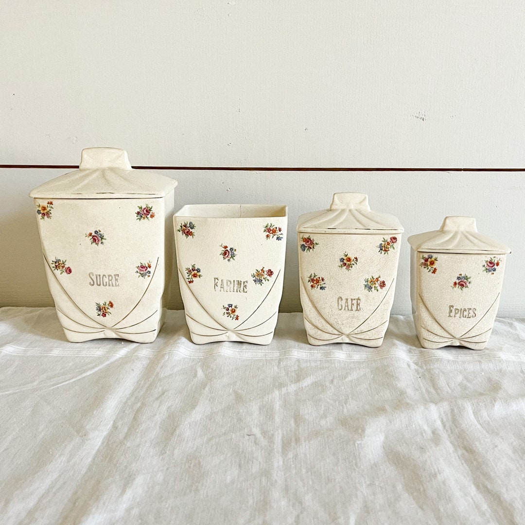 Vintage French Canister Set, 4 Porcelain French Canisters, Sucre ...