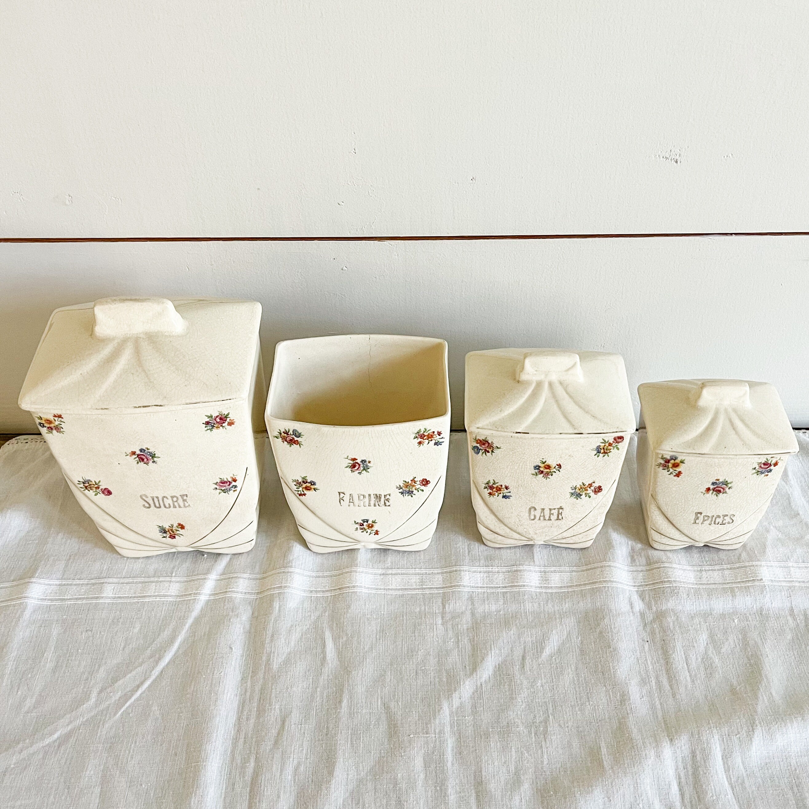 Vintage French Canister Set, 4 Porcelain French Canisters, Sucre ...