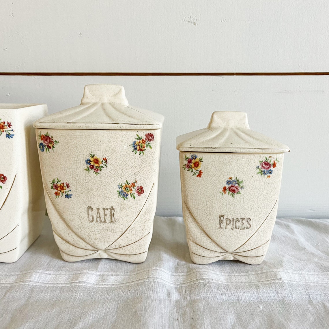 Vintage French Canister Set, 4 Porcelain French Canisters, Sucre ...