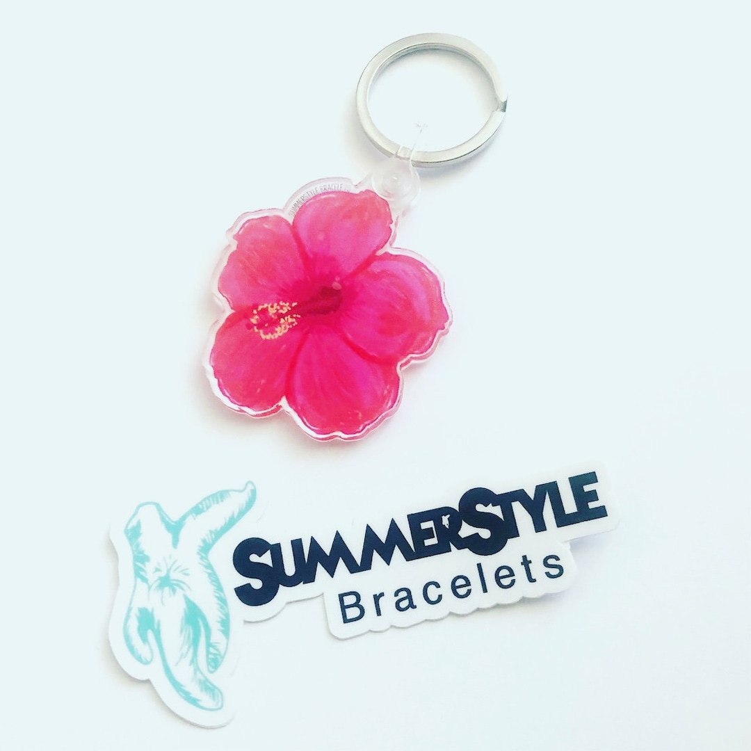 Happy Hibiscus Acrylic Keychain, Floral Gift, Backpack Keychain ...