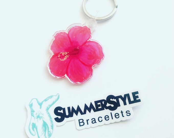 Happy Hibiscus Acrylic Keychain, Floral Gift, Backpack Keychain ...