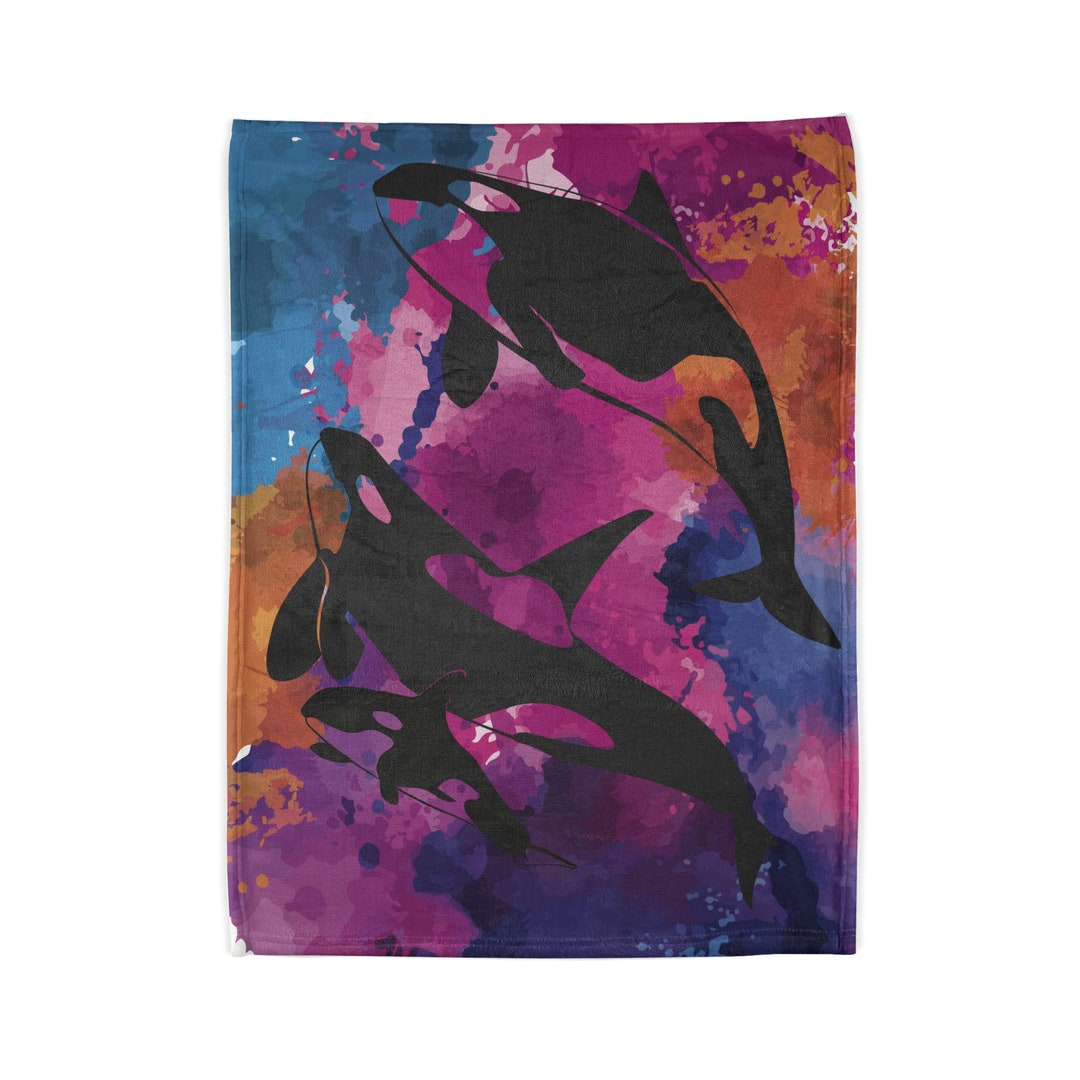 Watercolor Orca Soft Polyester Blanket, Cozy Throw Blanket, Orca Whale ...