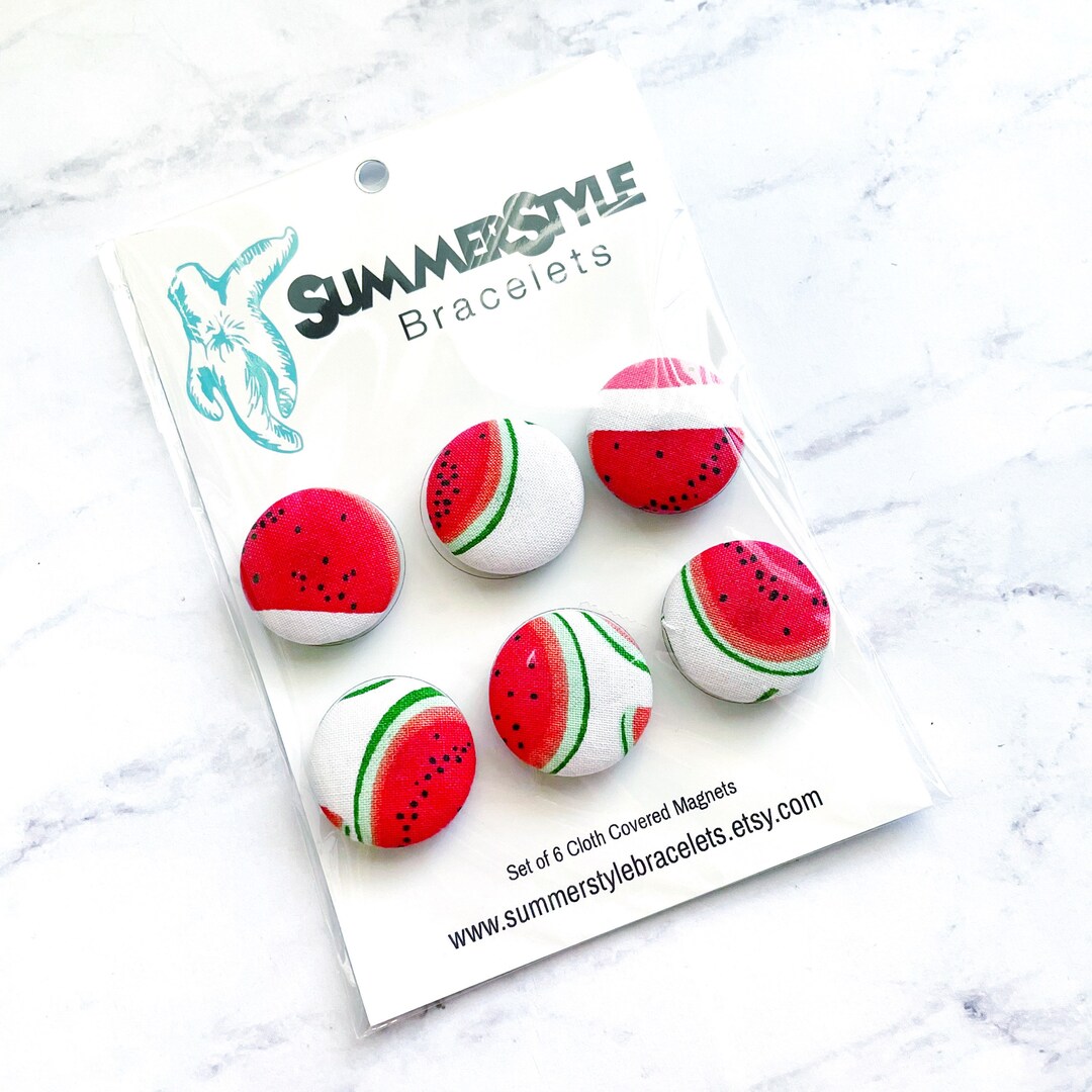 Set of 6 Watermelon Magnets, Cloth Button Magnet, Office Decor ...