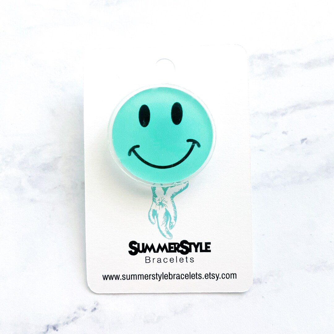 Teal Happy Face Acrylic Pin, Backpack Pin, Summer Pin, Happy Pin, Mini ...
