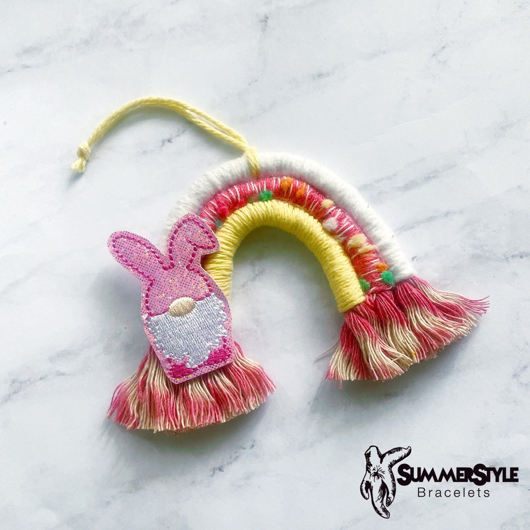 EASTER Bunny Gnome Macrame Rainbow Car Charm, Pastel Macrame, Boho Accessories, Easter Decor ...