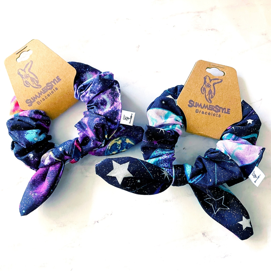 Glittering Galaxy Bow Scrunchie, Space Gift, Hair Accessories, Bow Hair ...