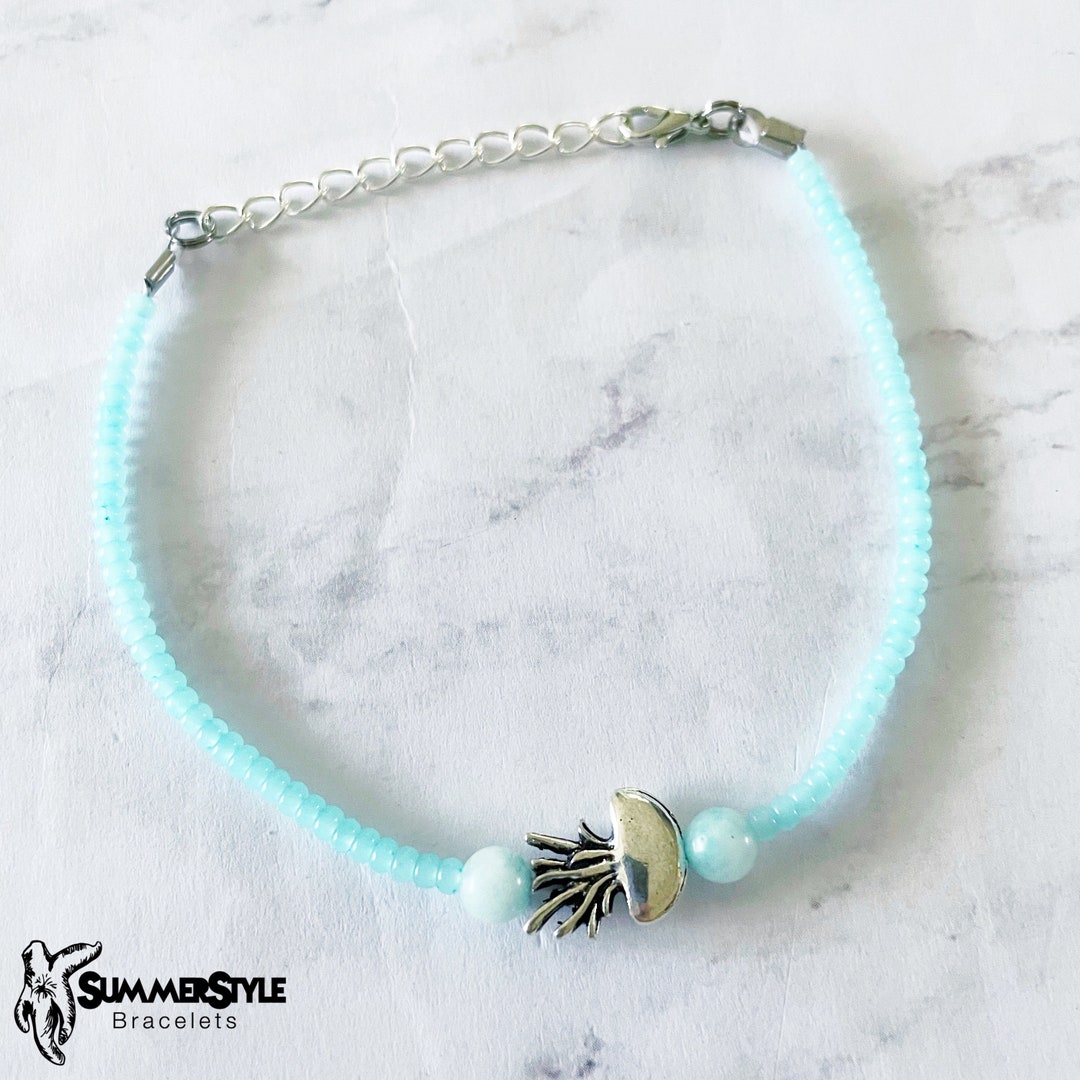 Ocean Jelly Skinny Beaded Anklet, Ankle Bracelet, Seed Bead Anklet ...