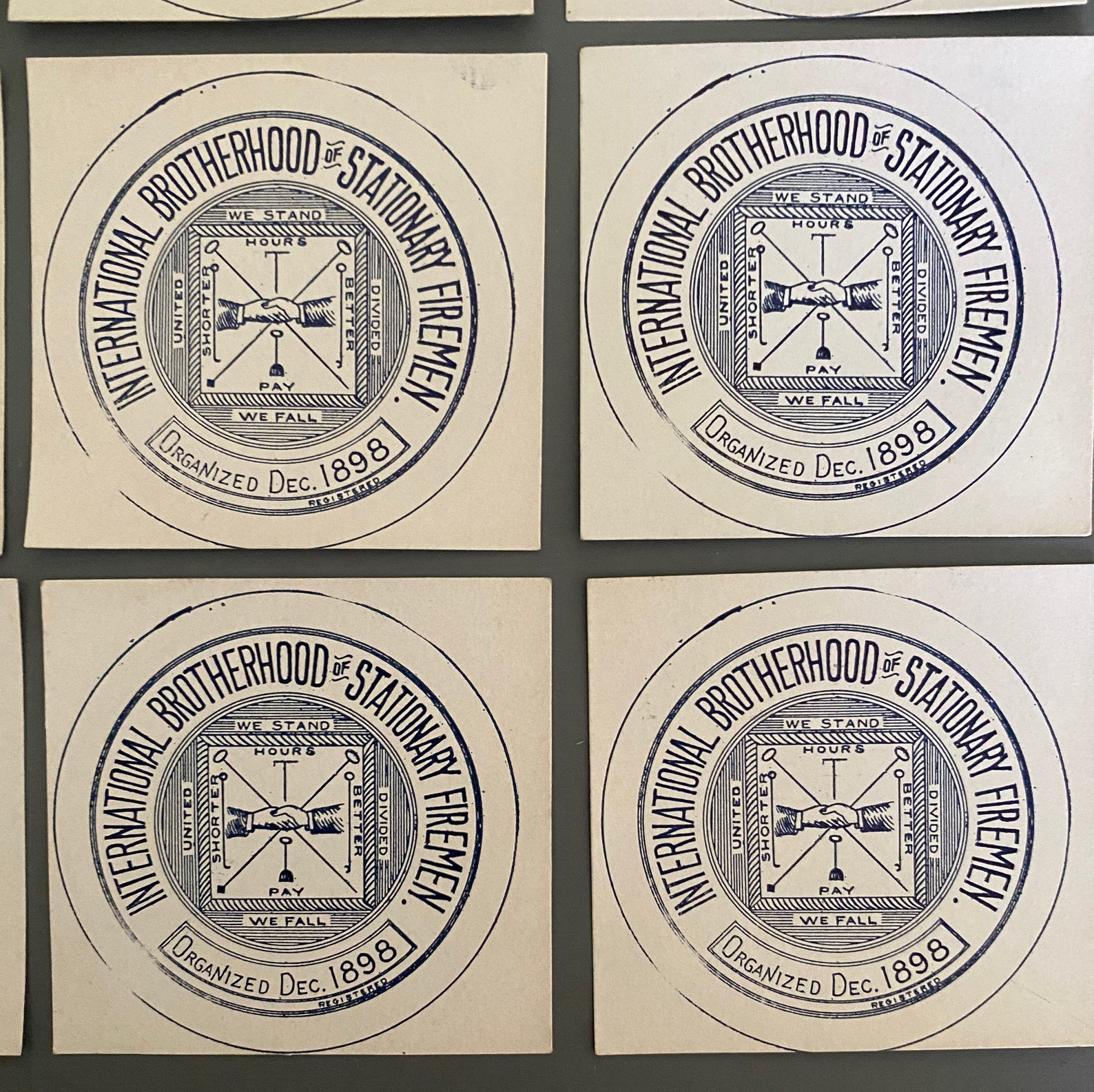 Lot of 12 Antique Badge Papers International Brotherhood of Stationary ...
