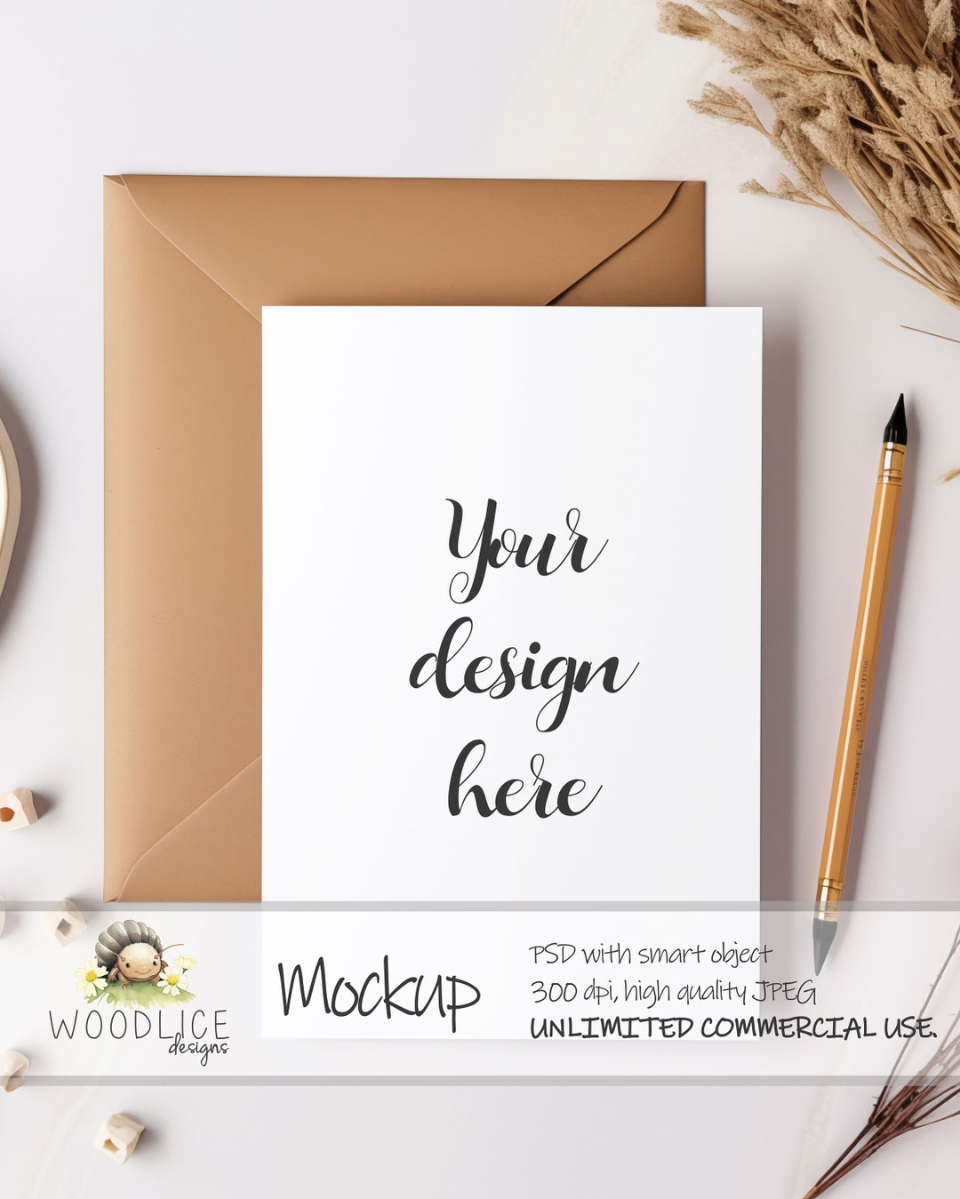 Plain 5x7 Portrait Greeting Card Mockup With Brown Kraft - Etsy