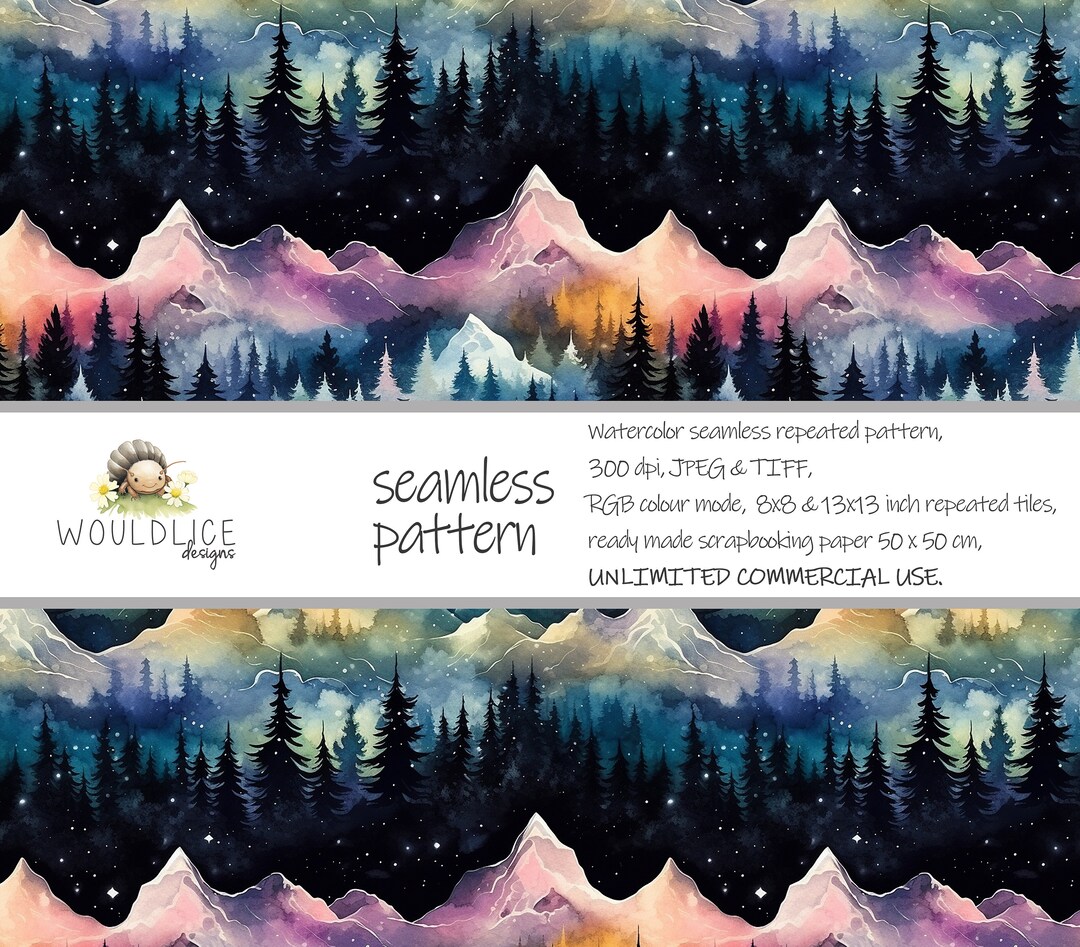 Mountain Seamless Pattern Design, Mountain Watercolor Surface Design ...