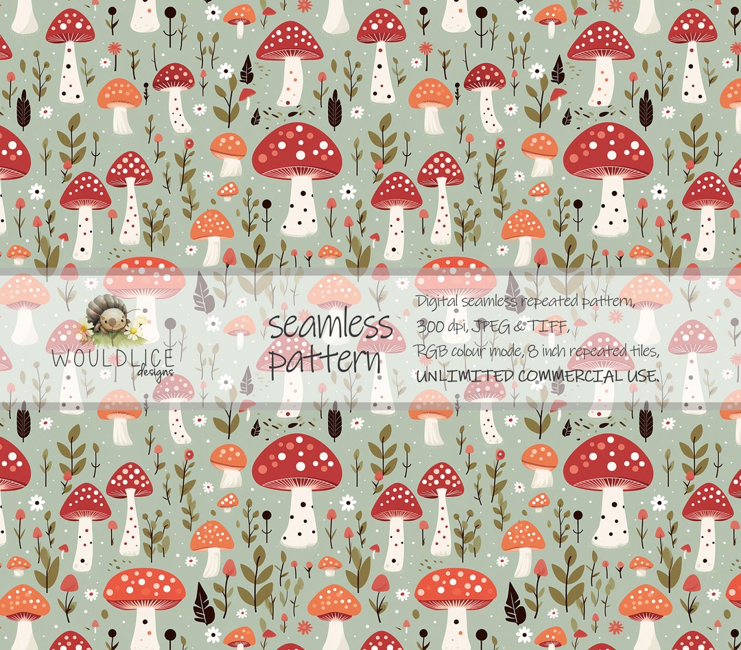 Retro Mushroom Seamless File Pattern Print, Baby Girl Boy Seamless ...