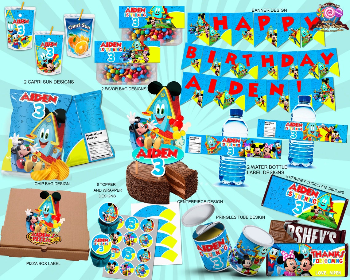 Mickey Mouse Funhouse Digital Pizza Box Label Design - Etsy.de