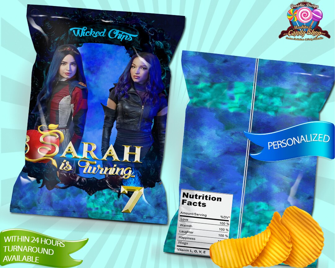 Descendants, 3, Digital, Chip Bag, Label, Design, Party, Birthday ...