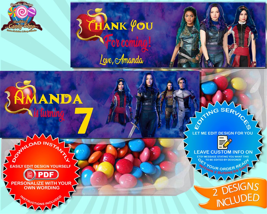 Descendants 3, Favor Bag Label, Printable, Digital, Design, Topper ...
