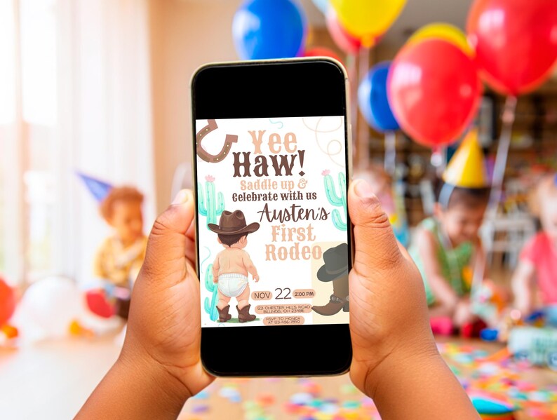 First Rodeo Cowboy Birthday Invitation | 1st Birthday Editable Canva ...