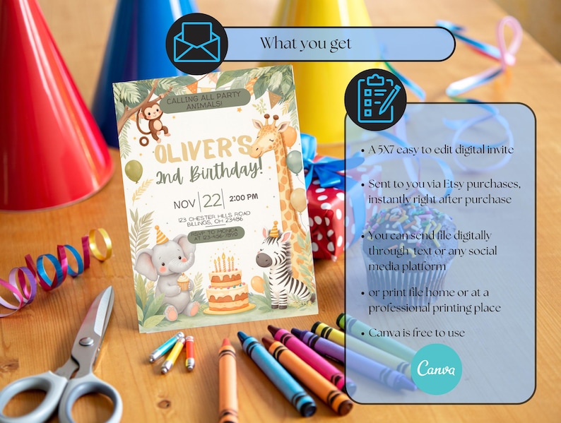 Jungle Animals Birthday Invitation | Editable Safari Party Invite ...