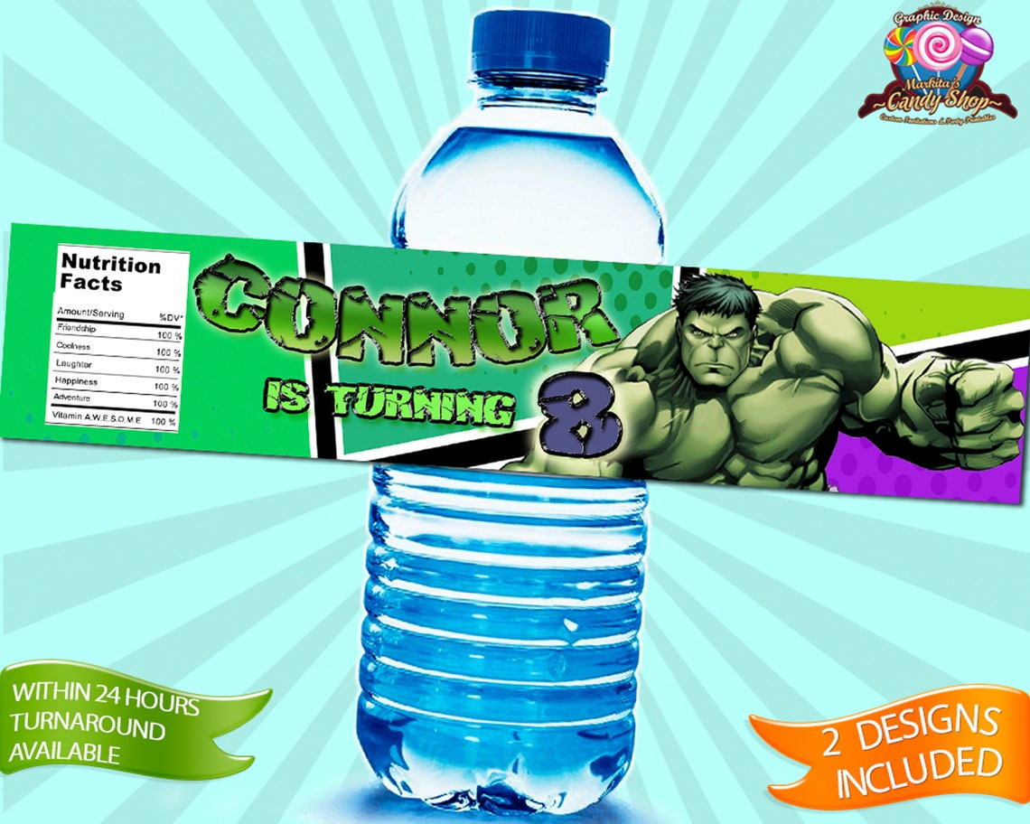 Hulk Digital Water Bottle Labels Design Party Birthday - Etsy