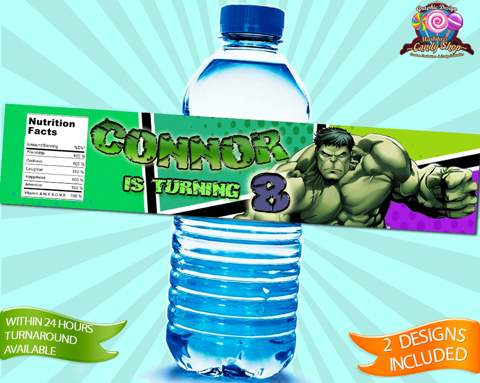Hulk Digital Water Bottle Labels Design Party Birthday - Etsy
