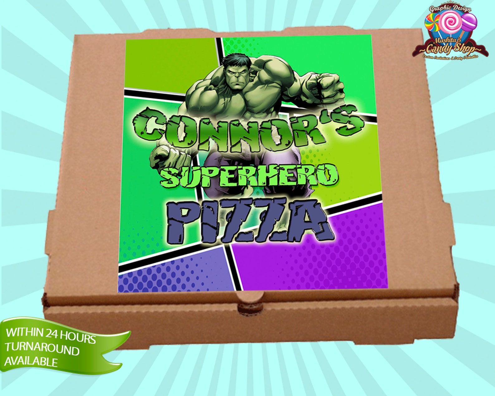 Hulk Digital Pizza Box Label Design Party Birthday | Etsy