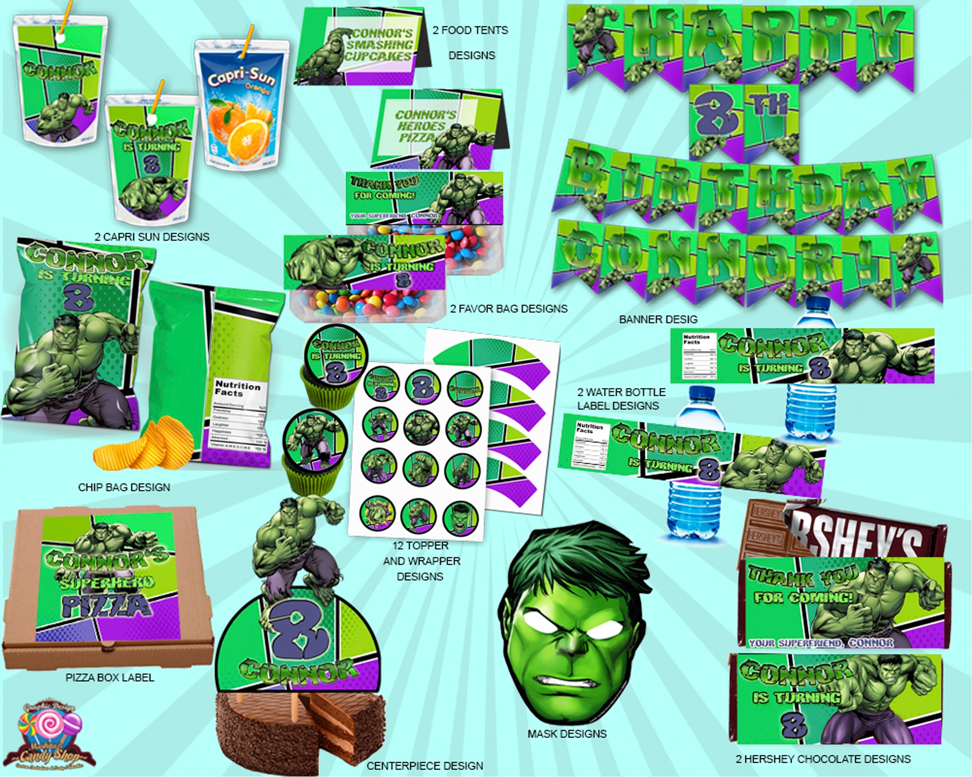 Hulk Digital Favor Bag Label Designs Party Birthday | Etsy