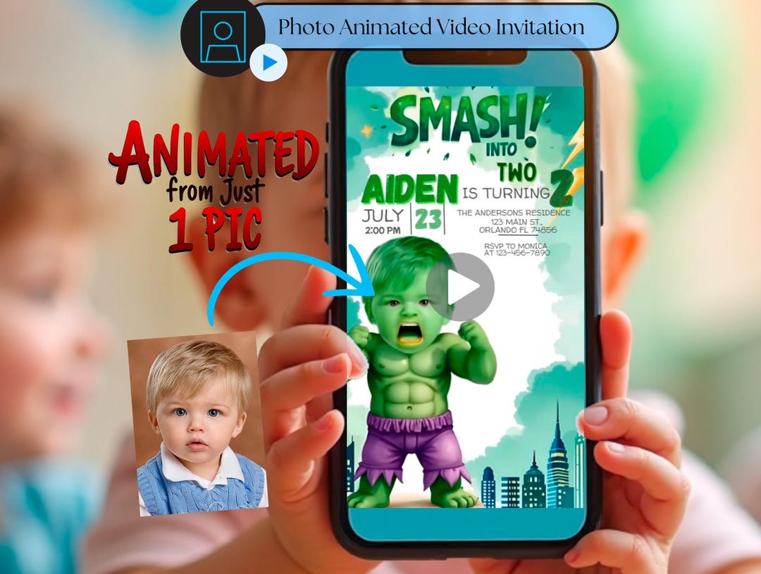 Hulk Superhero Smash Animated Video Invitation | Personalized With ...