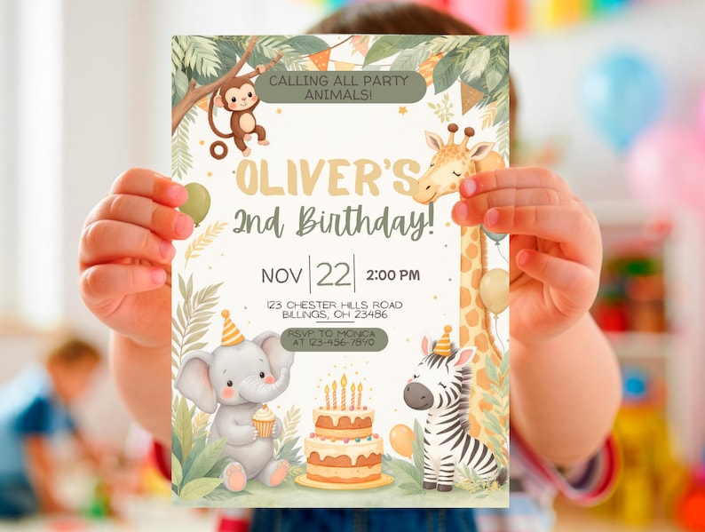 Jungle Animals Birthday Invitation | Editable Safari Party Invite ...