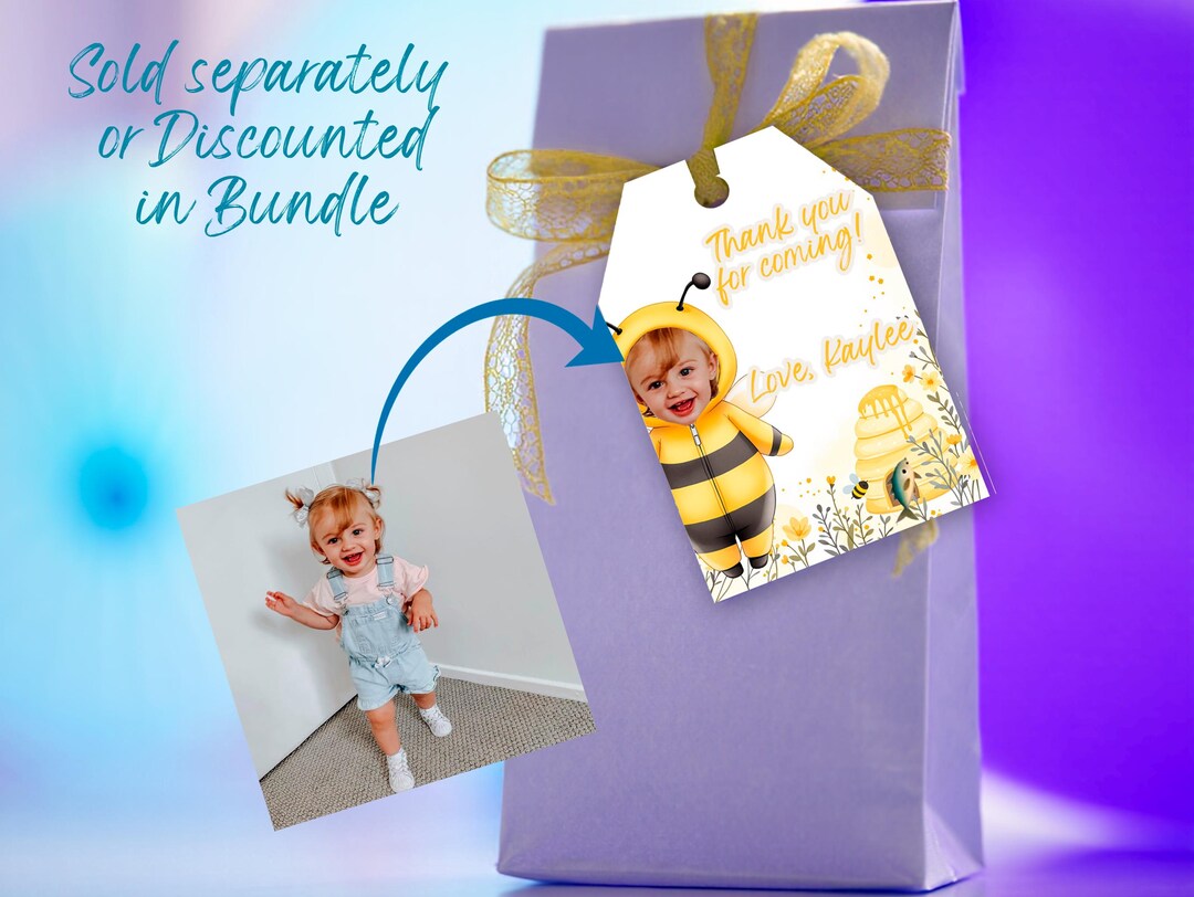 First Bee-day Thank You Tags | Bee Theme 1st Birthday Favor Tags With ...