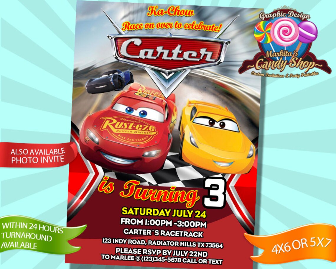 Cars 3 Invitation Photo Picture Digital Invite - Etsy