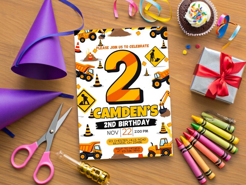 Editable Construction Birthday Invitation | 2nd Birthday Invite | Dump ...