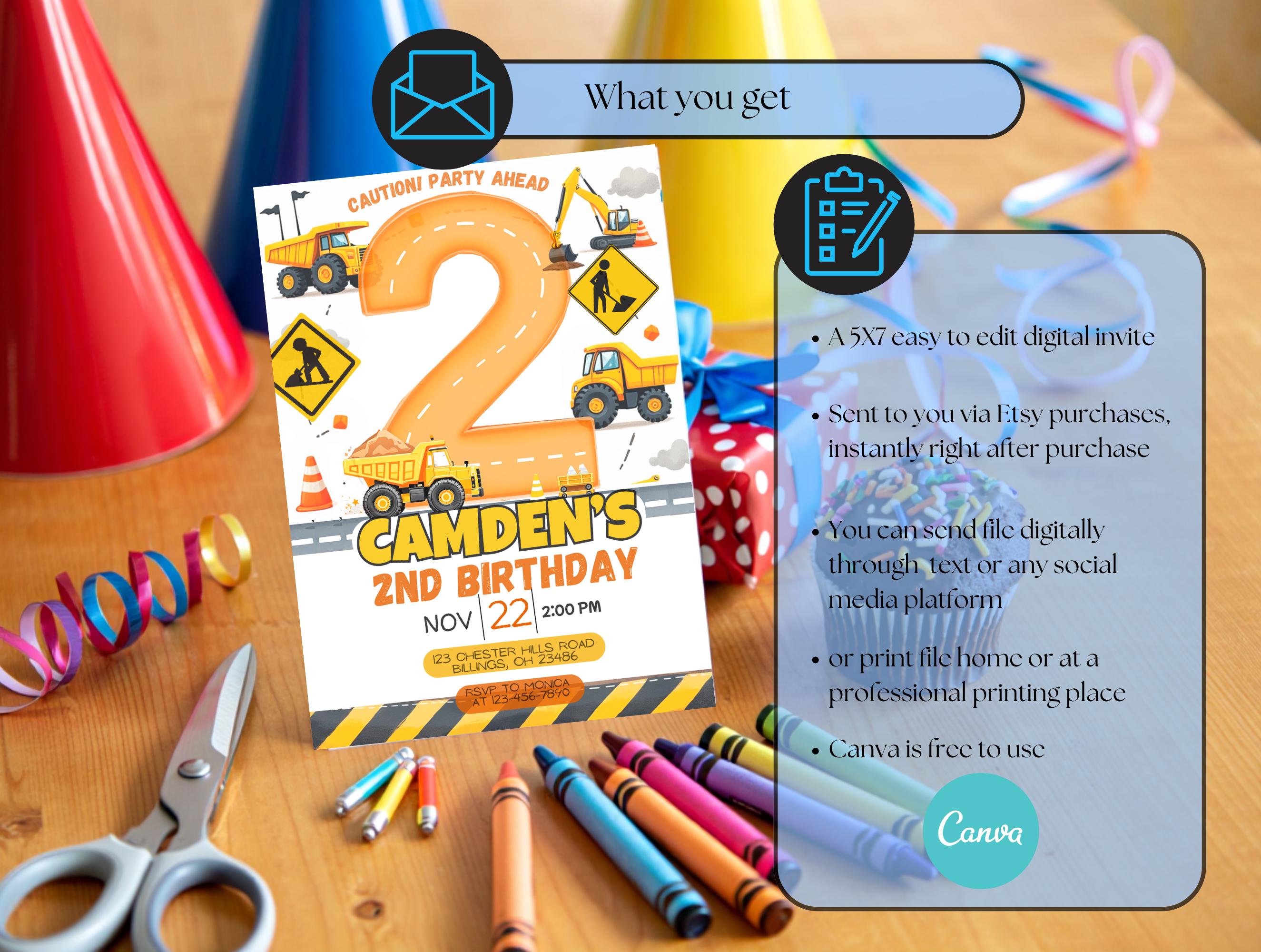 Editable Construction Birthday Invitation | 2nd Birthday Invite | Dump ...