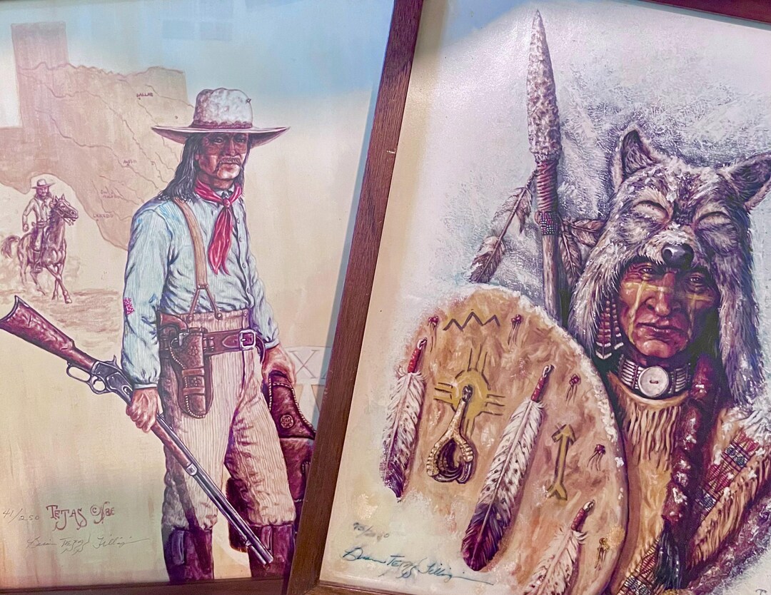 Vintage Signed and Framed Native American & Texas Ranger Art Prints ...