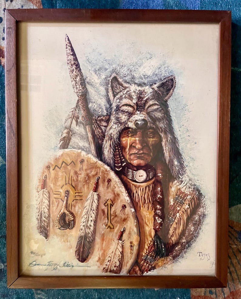 Vintage Signed and Framed Native American & Texas Ranger Art Prints ...